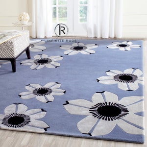 Modern Blue Hand Tufted Rug 100% Woolen Area Rug for Hall Kitchen ...