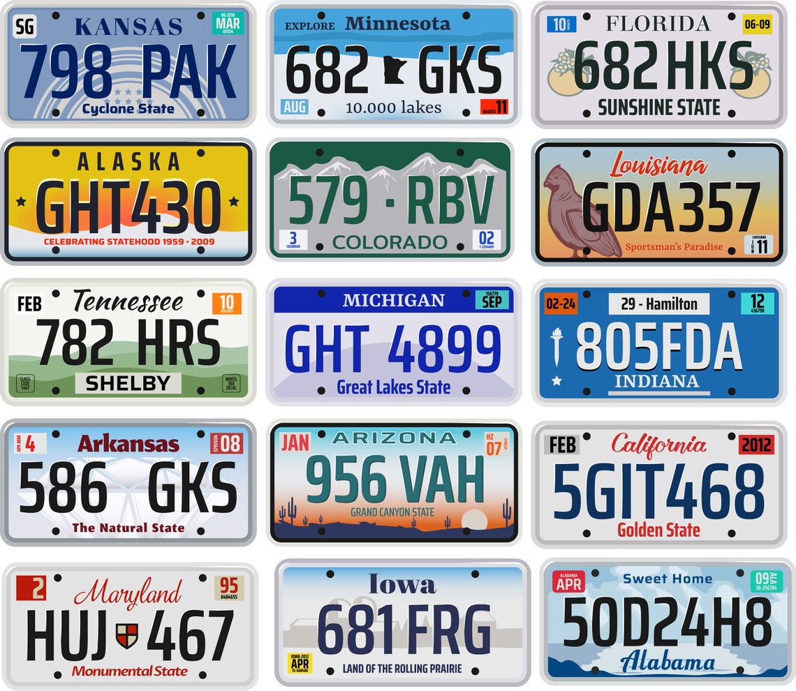 15 Vector LICENSE PLATES Eps, Pdf, Svg, Png, Jpg - Etsy