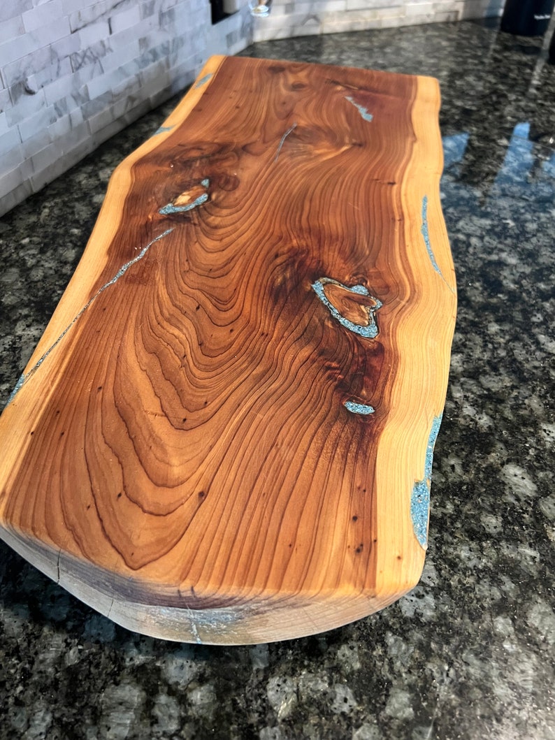 Cedar / Spruce With Turquoise Inlay Cutting Charcuterie Board With Live ...