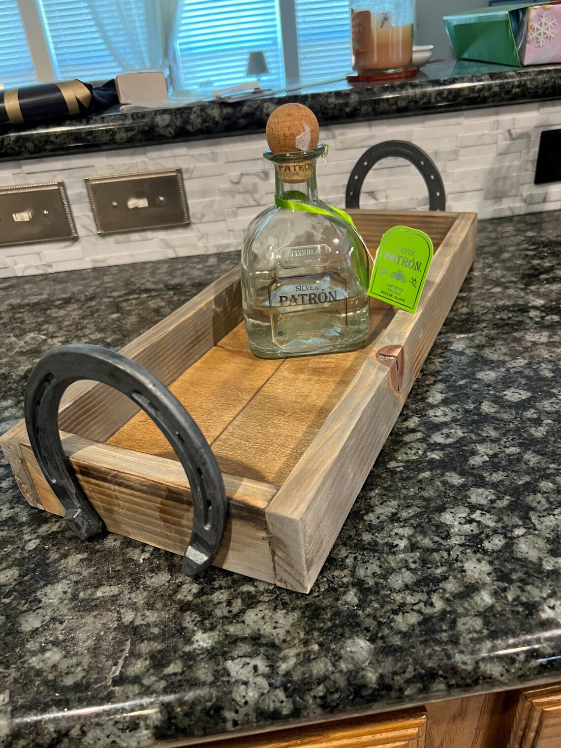 Rustic Wood Tray With Horse Shoe Handles - Etsy