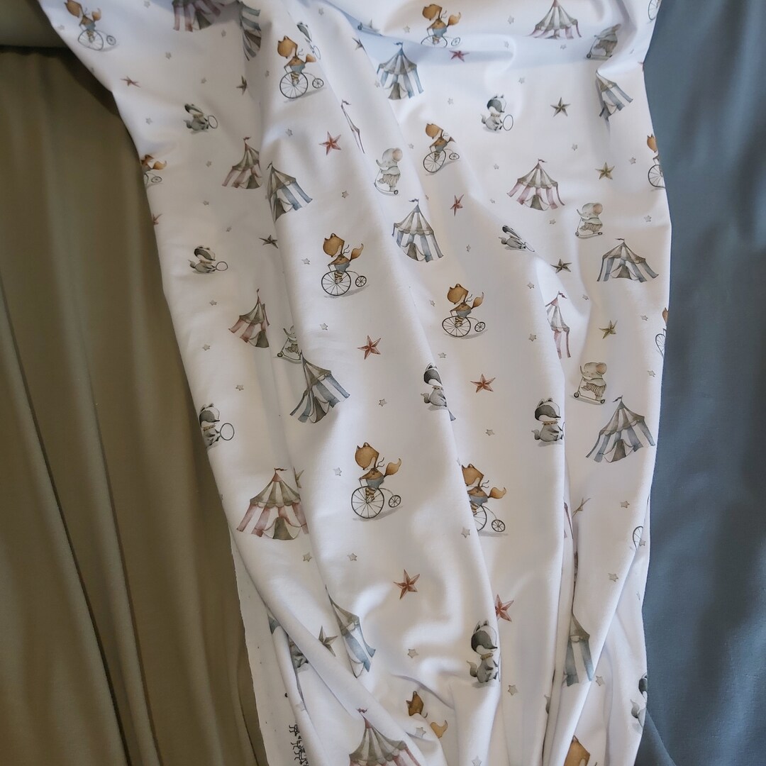 Cotton Jersey White With Circus Tent, Badger, Fox and Elephant, With ...
