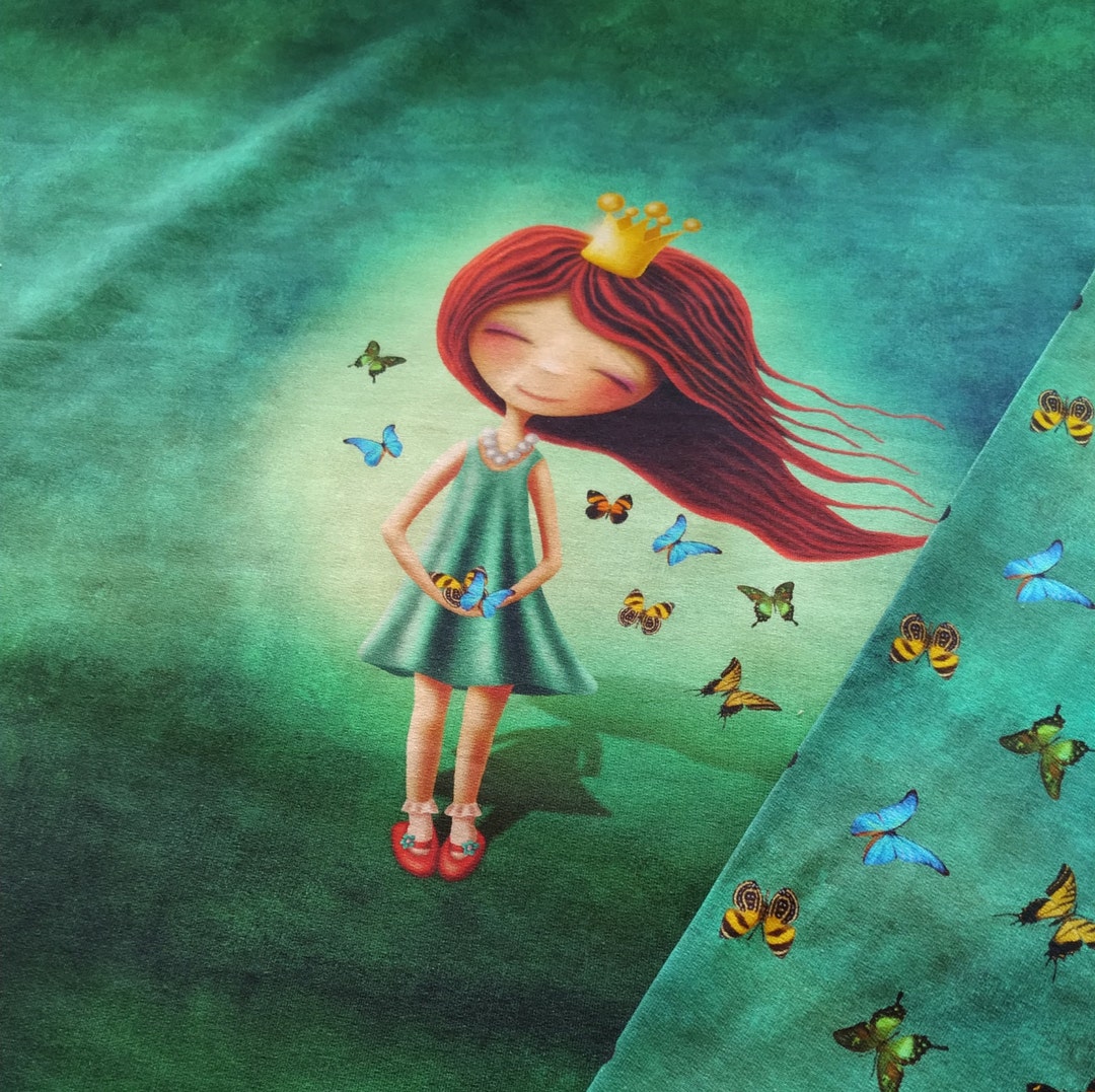 French Terry lio Panel Princess With Matching Combination Fabric, Green ...