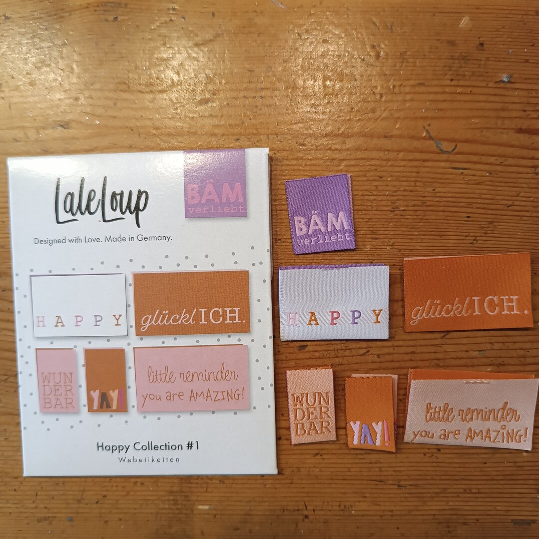 Woven Labels, Labels, Laundry Labels Happy Collection by Laleloup, 2 ...
