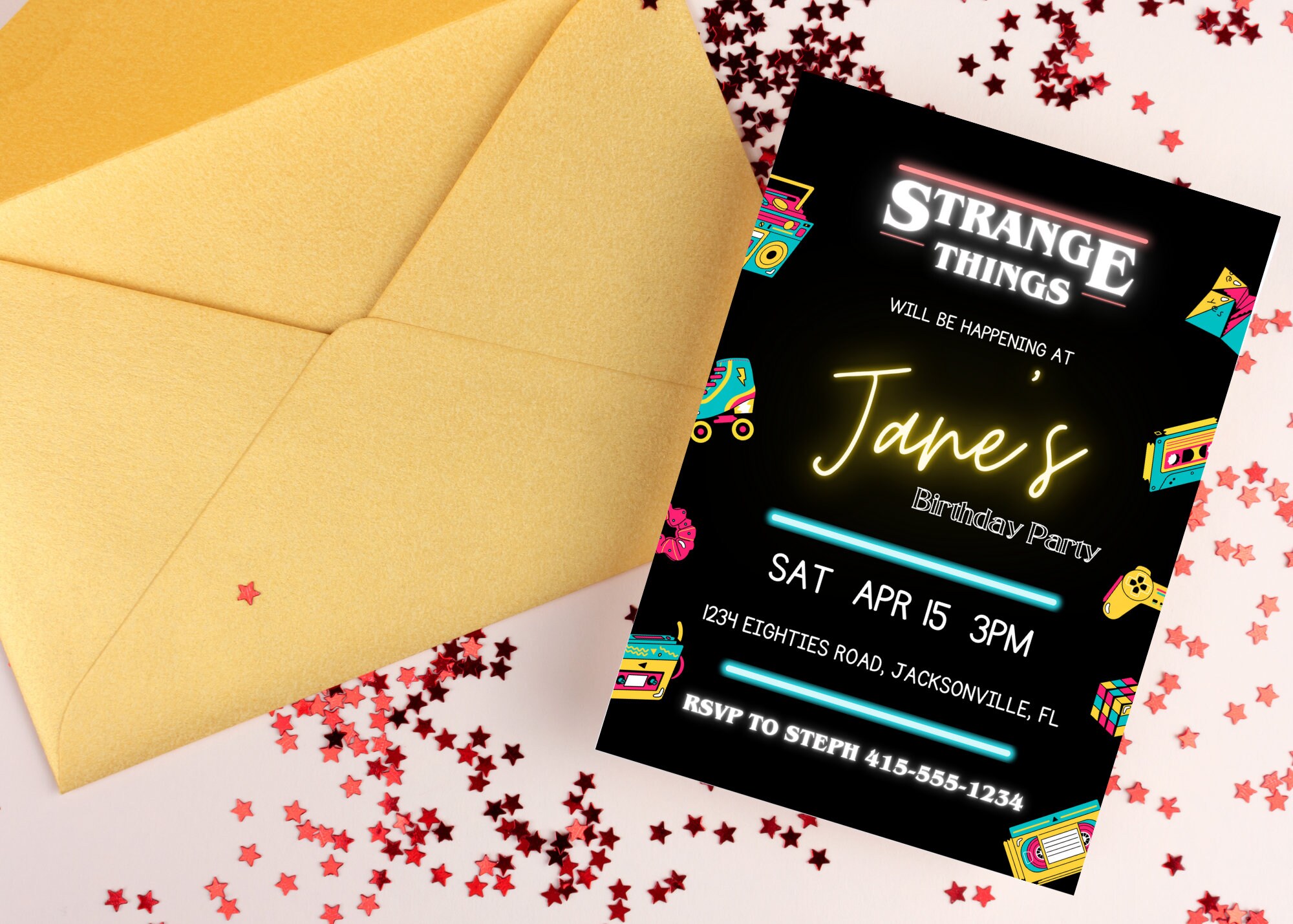 Stranger Things Birthday Invitation, Neon, Digital Download, 80's ...
