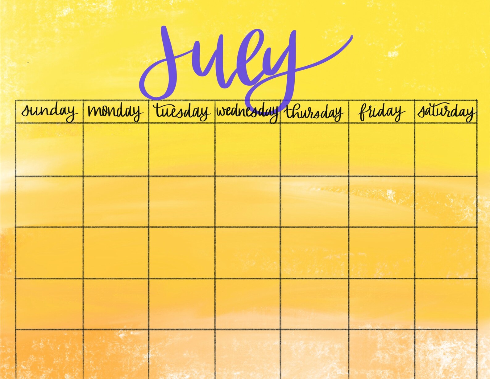 Blank July Monthly Template - Etsy