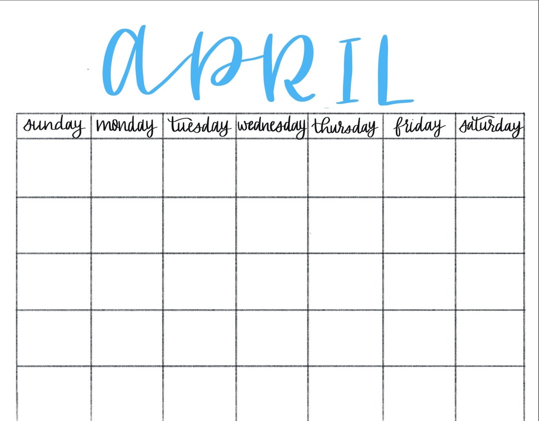 Blank April Monthly Template - Etsy