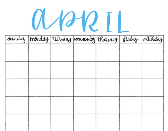 Blank April Monthly Template - Etsy