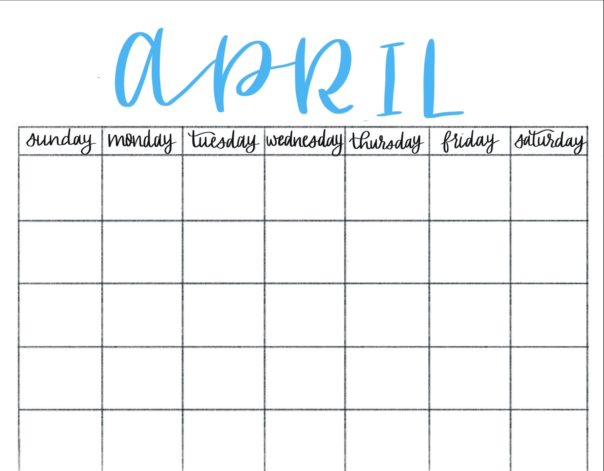 Blank April Monthly Template - Etsy