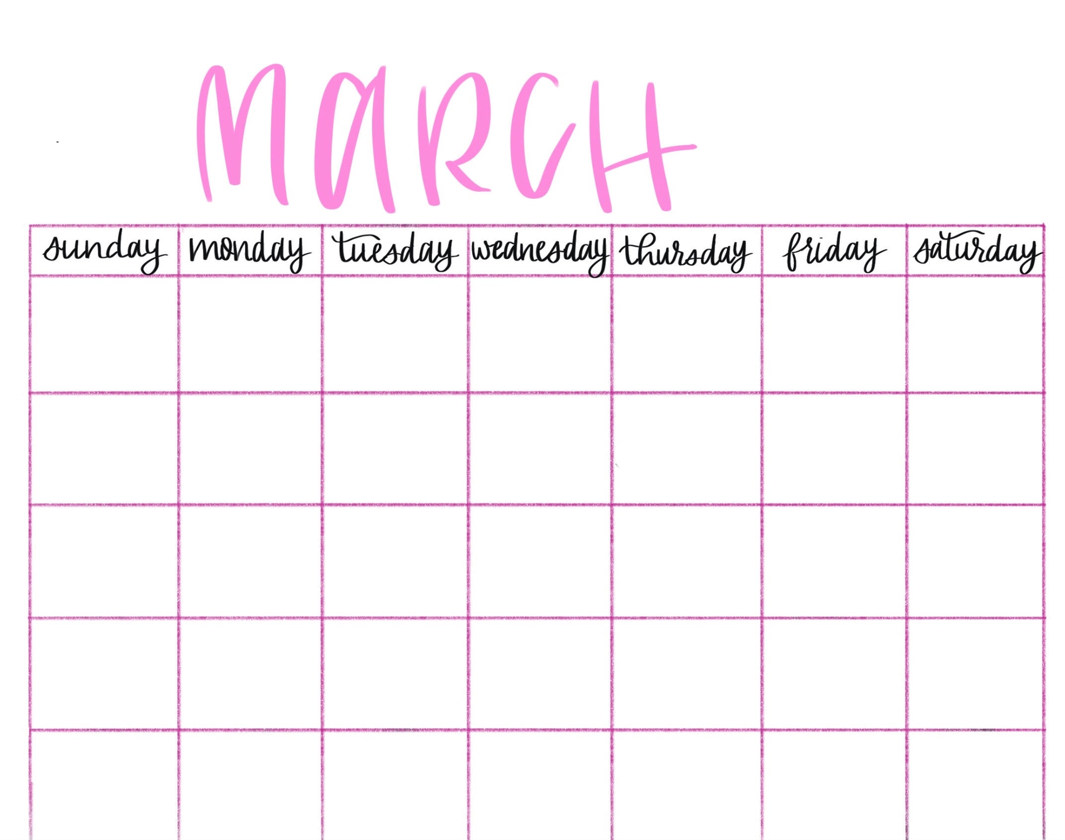 Blank March Monthly Template - Etsy