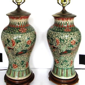 Antique Chinese Ming Dynasty Famille Verte Phoenix Vase Table Lamps - a ...