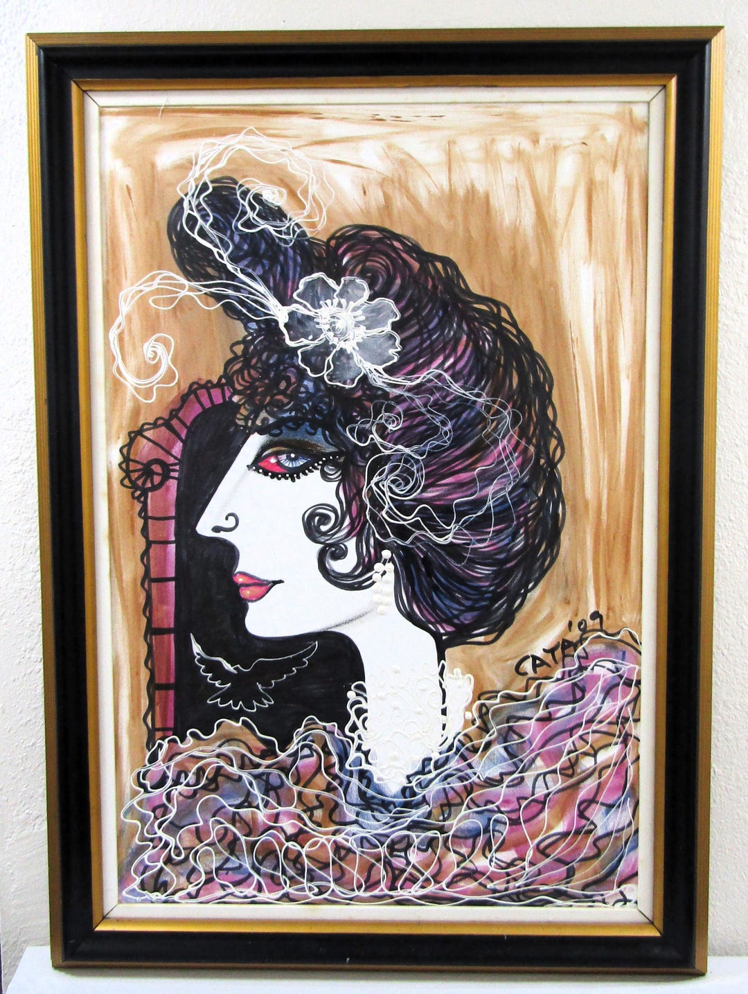 Artist Hector Cata Female Figure in Lace Acrylic Portrait Painting ...