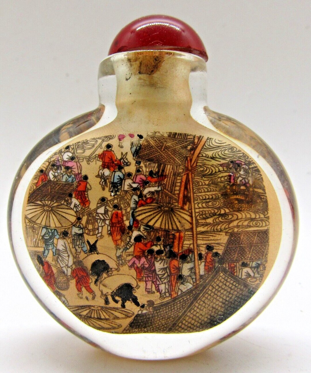 Vintage Miniature Chinese Reverse Painted Glass Snuff Bottle With ...