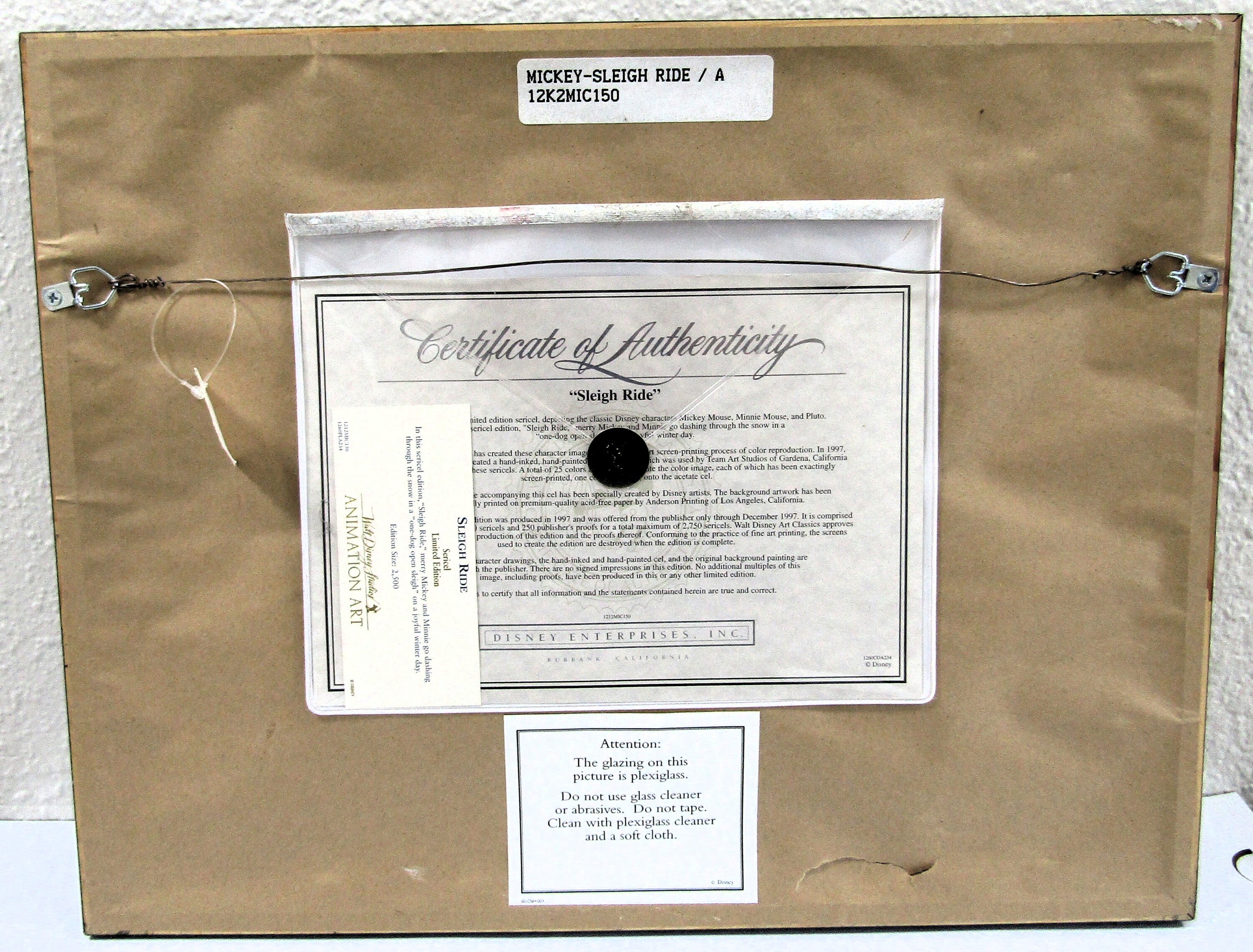 Mickey and Minnie Mouse "sleigh Ride" Disney Sericel Framed Christmas ...