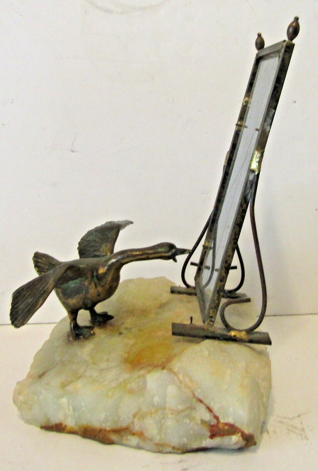 Mid-century Modern Curtis Jere Goose Fighting Mirror Reflection on ...