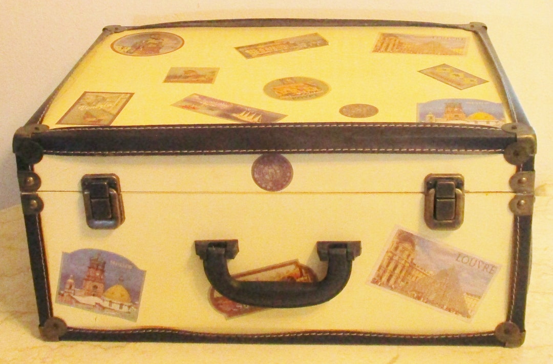 Small Pale Yellow Travel Trunk Decor Storage Multi Country Decals ...