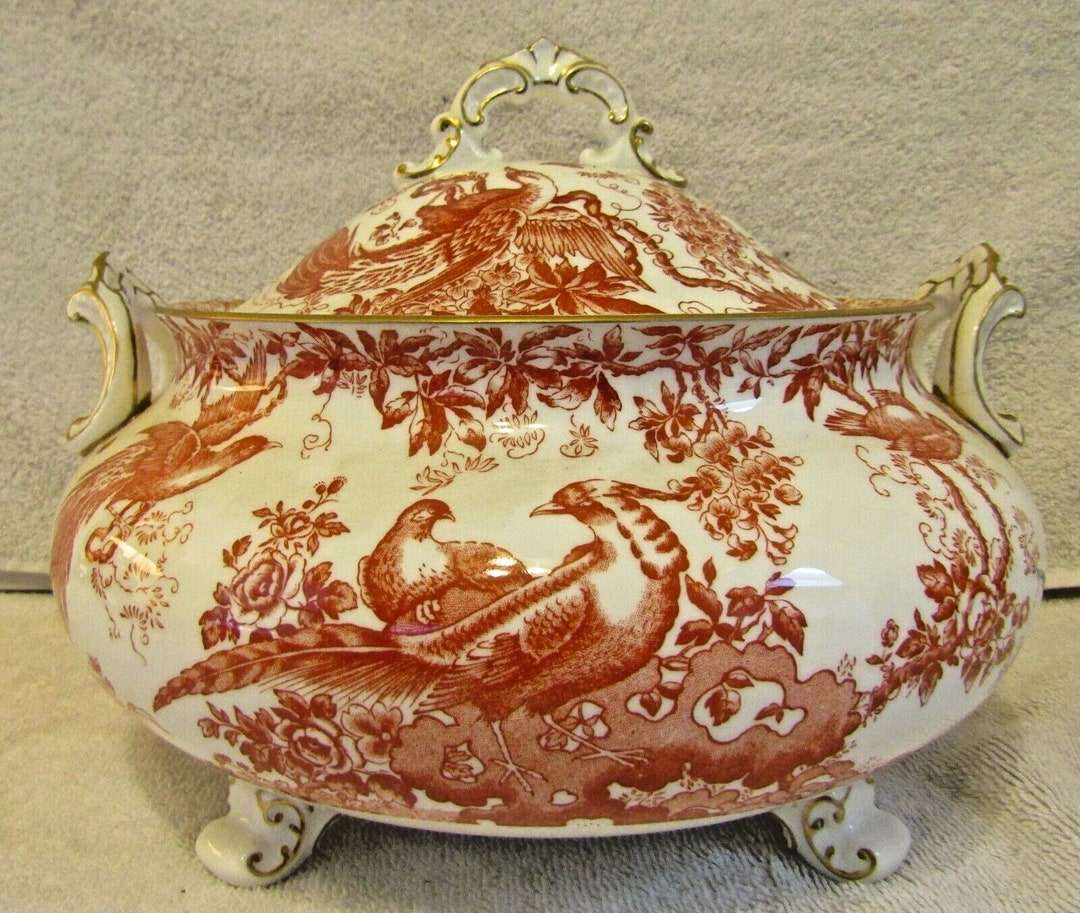 Antique 1937 Royal Crown Derby Red Aves Soup Tureen and 14” Round ...