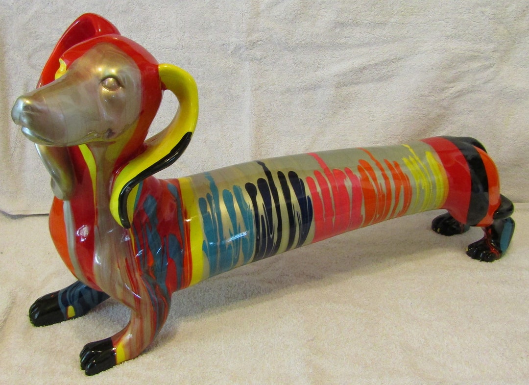 Modern Pop Art Paint Drip Dachshund Dog Weiner Dog Sculpture 24.5" Long ...