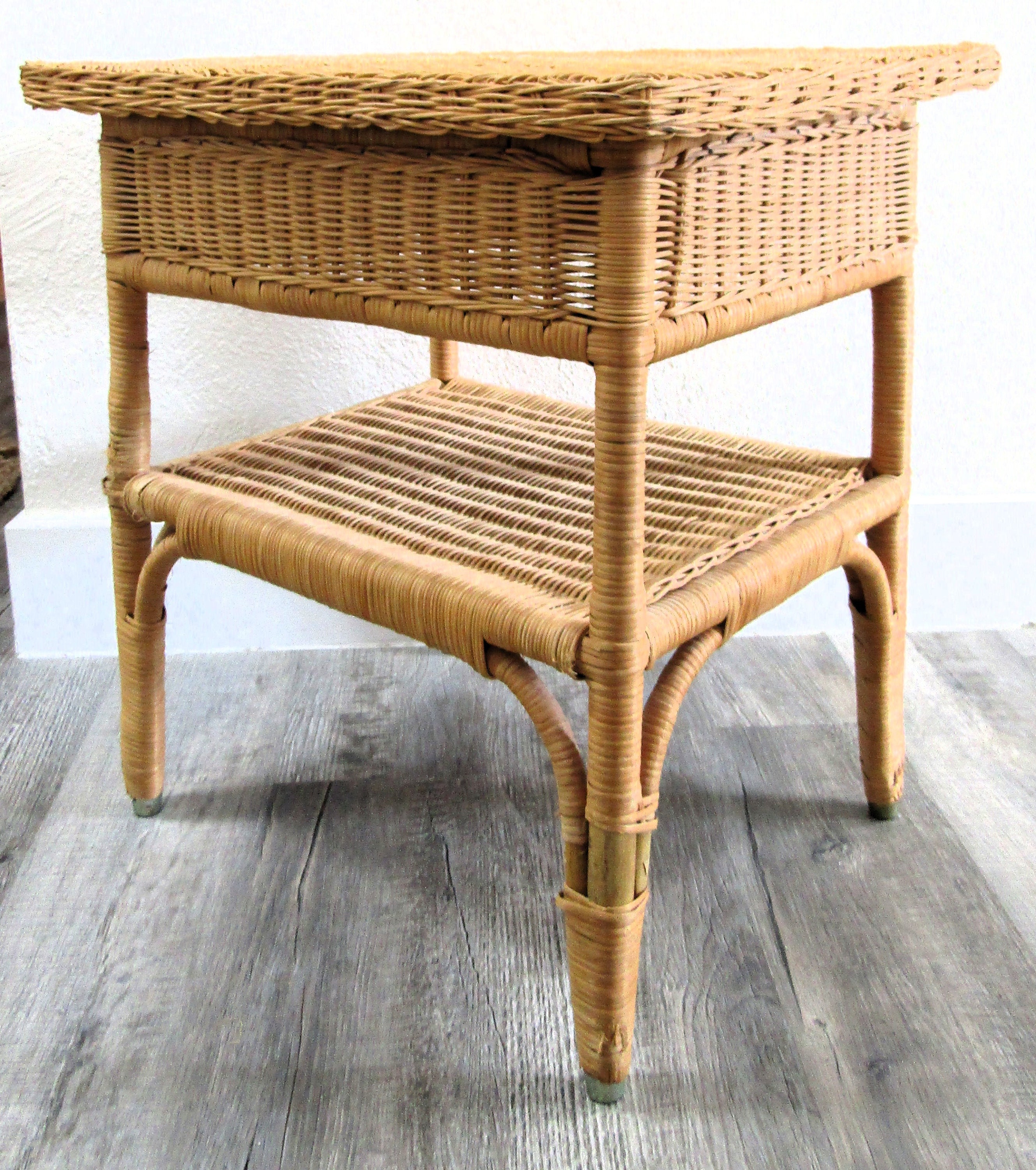 Vintage French Country Wicker End Table Side Table With Bottom Shelf - Etsy
