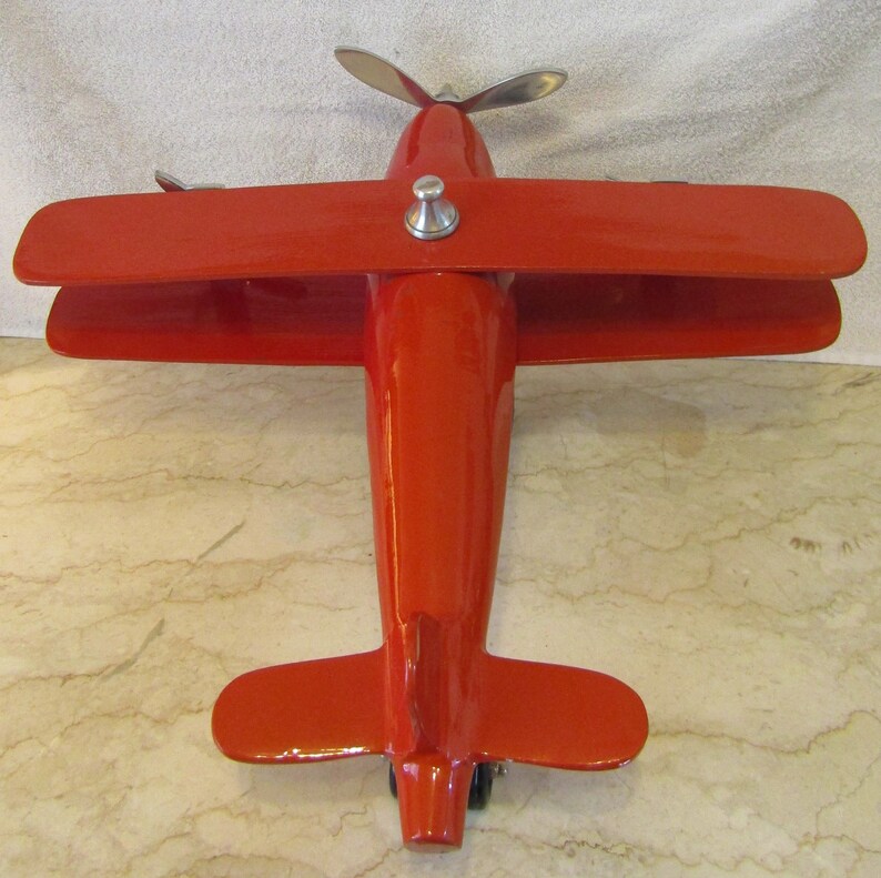 Vintage Red Metal Prop Bi-plane With Moving Propellers and Wheels 19.5 ...