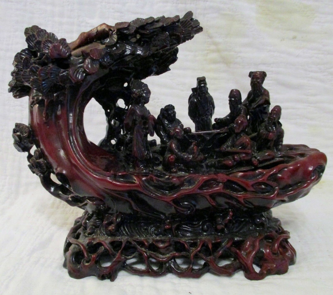 Chinese Deep Red Resin Statue of the Eight Immortals Gambling Over ...
