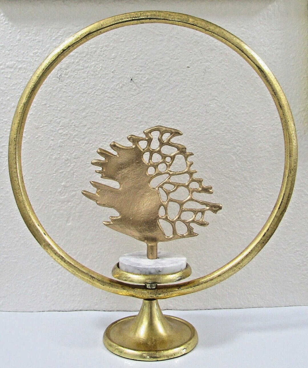 Large Mid-century Modern Tabletop Brass Ring and Brass Coral on Marble ...