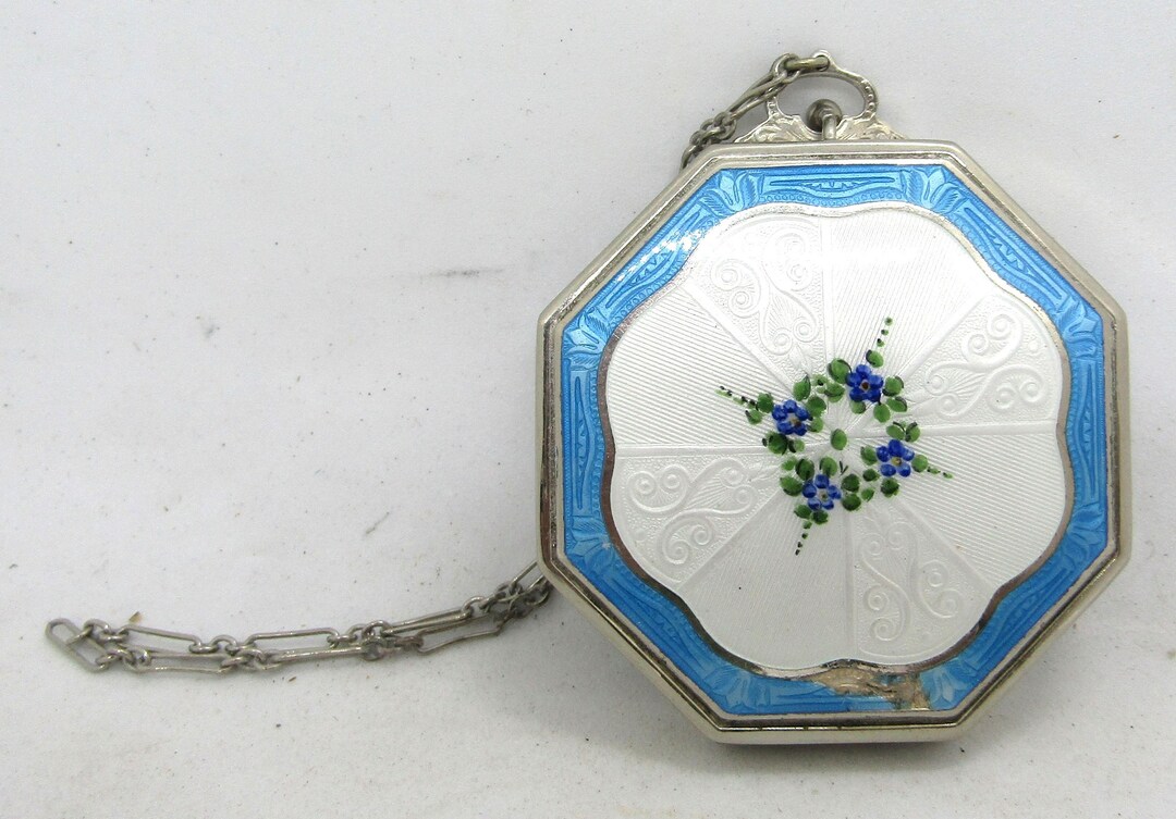 Antique E.A.M. Guilloche Enamel Ladies Mirrored Powder Compact - Etsy