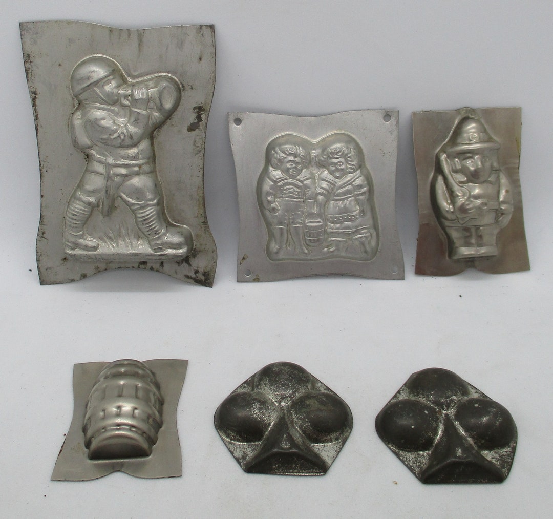 Set of Six Antique Tin Chocolate Molds Jack & Jill, Fireman, Trumpet ...