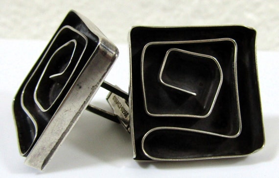 Modernist Sterling Silver Square Cufflinks - Gem