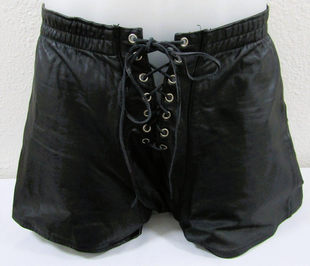 Rubio Leather New York Vintage Leather Tie Fly Elastic Shorts 24" Waist ...