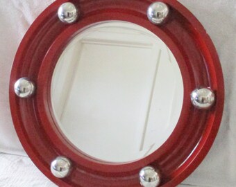 Orbis™ Modern Handcrafted Round Mirror With Red Frame - Etsy
