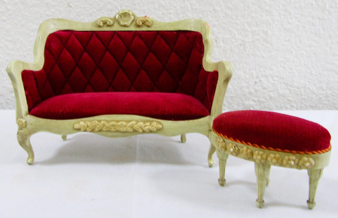 Dollhouse Sonia Messer Block House French Empire Red Velvet Sofa and ...