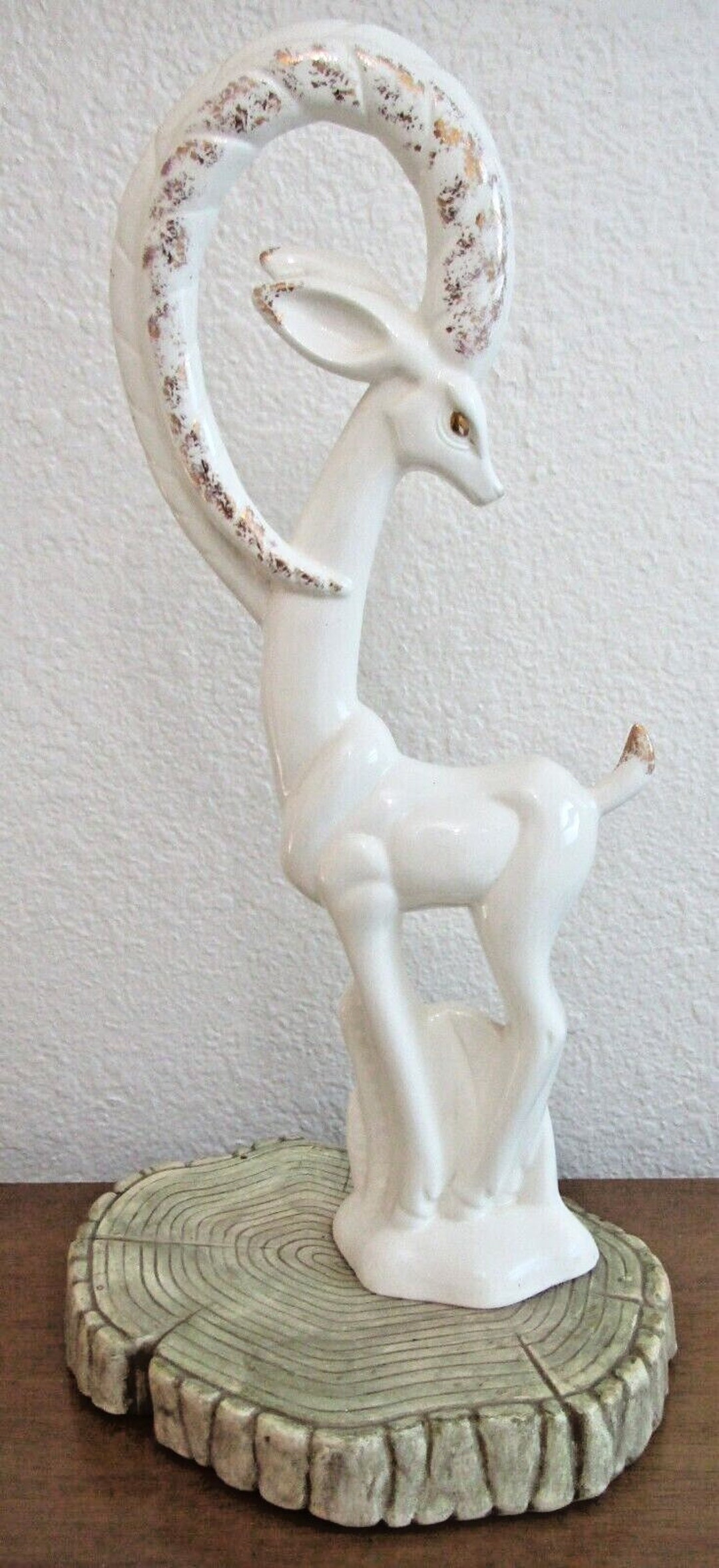 Mid-century Modern Ceramic Ibex on Wood Slice Sculpture 17" Tall ...