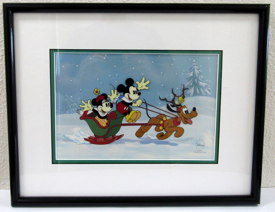 Mickey and Minnie Mouse "sleigh Ride" Disney Sericel Framed Christmas ...