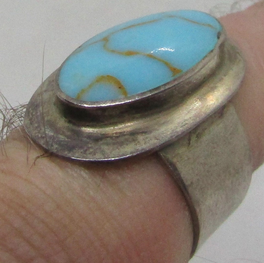 Mid-century Sterling Silver and Oval Turquoise Modernist Ring Size 8 - Etsy