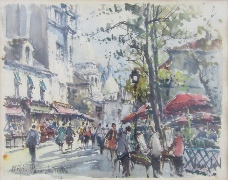 Van Lod Watercolor Painting Paris Art Wall Late 20th Century - Etsy