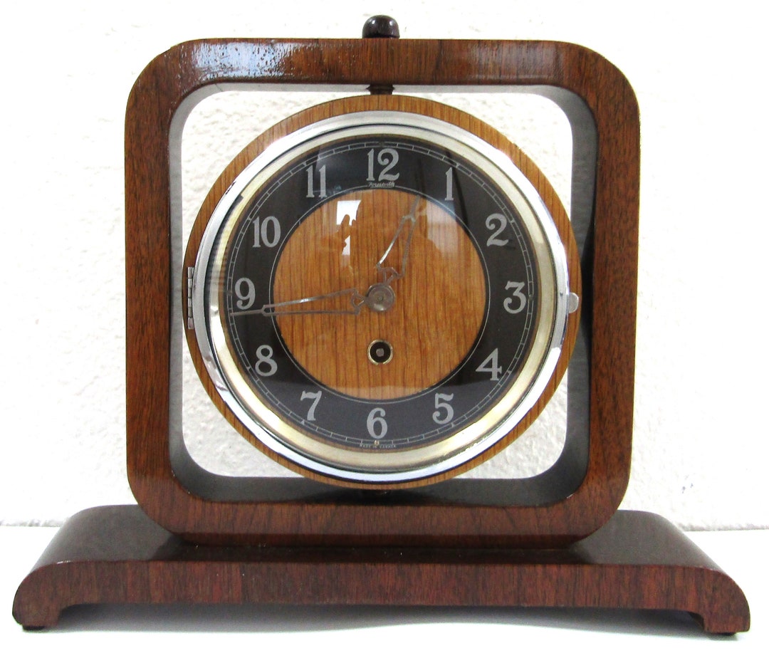 1940's Forestville Made in Canada Rotating Walnut Wind up Table Clock ...