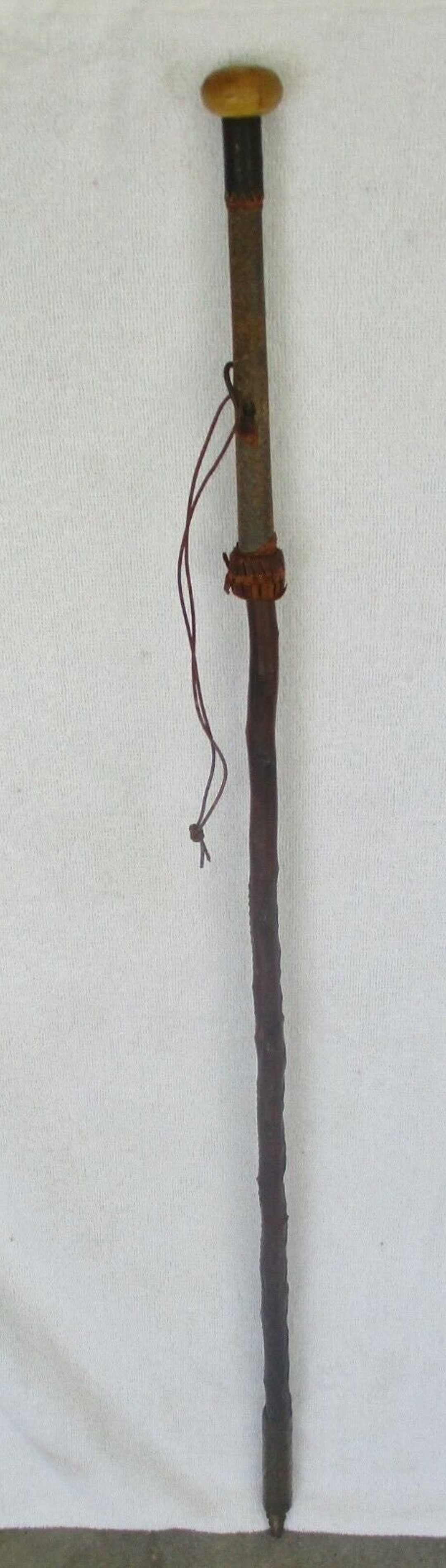 Antique Arabic Branch Cane With Quartz Pommel, Leather Wrapped ...