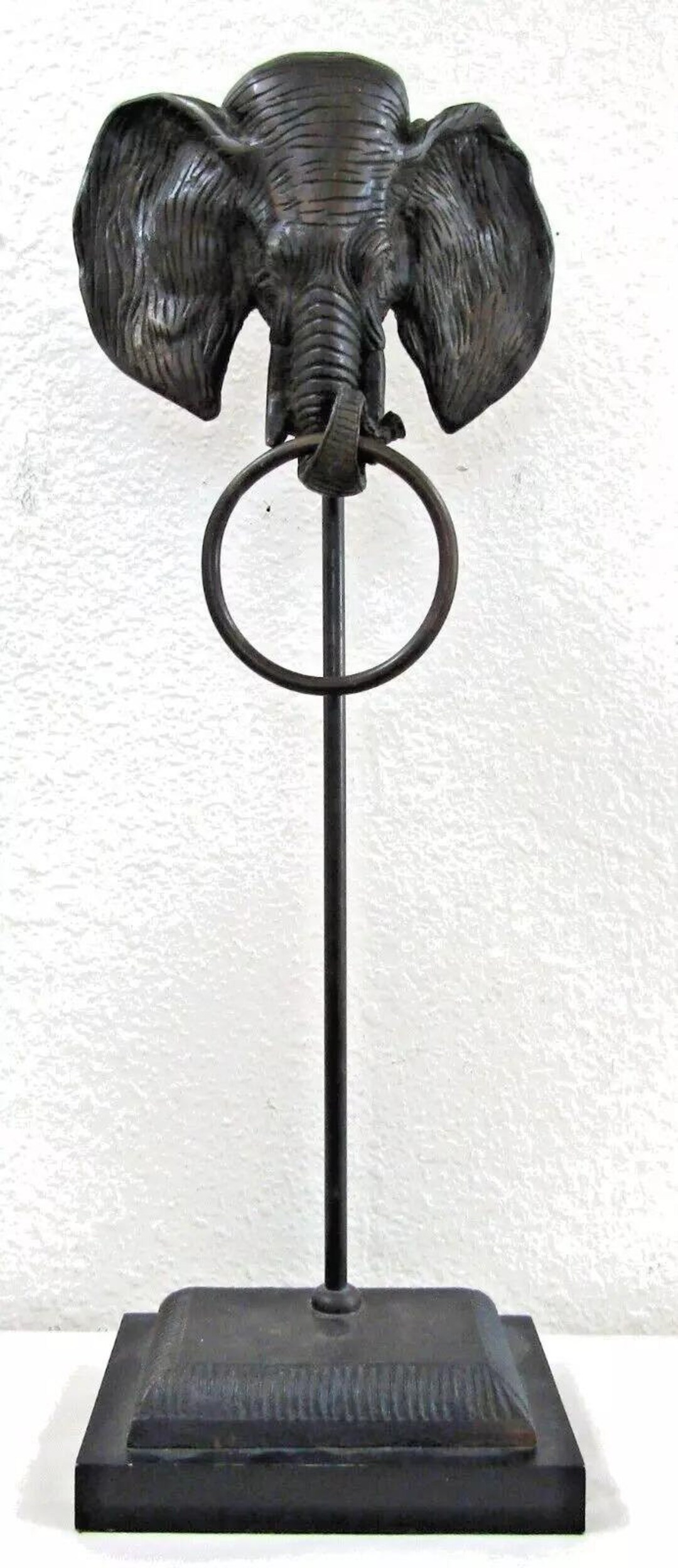 Vintage Bronze Elephant Head With Ring Towel Holder on Stand 23" Tall ...