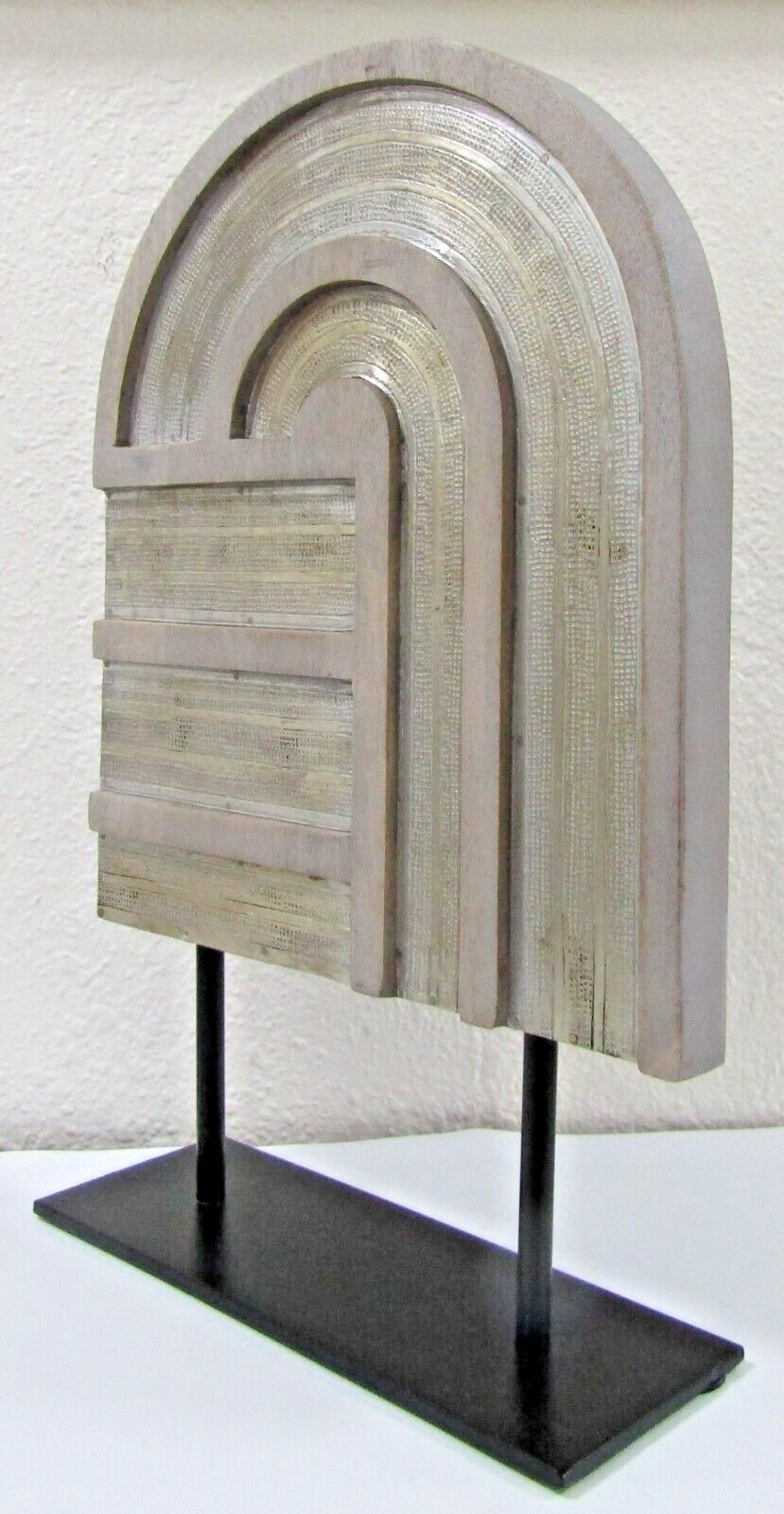 Contemporary Gray Wooden Geometric Tabletop Sculpture 18.5" Tall - Etsy