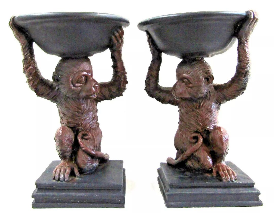 Pair of Z Gallerie Darwin Monkeys Left and Right Facing Holding Bowls ...