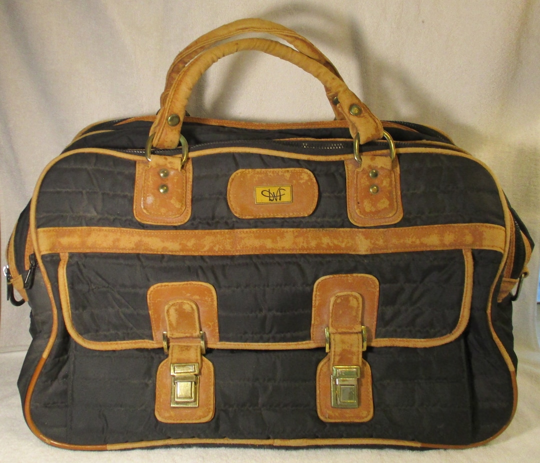 Vintage DVF Large Travel Bag Diane Von Furstenberg Black Quilted Tan ...