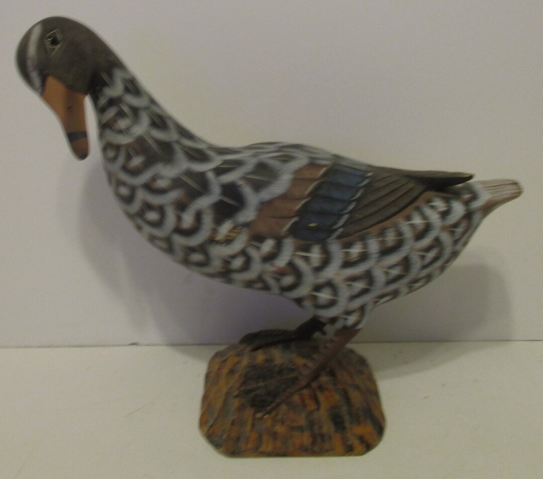 Hand Carved Wooden Teal Duck on Log - Hand Painted - Etsy