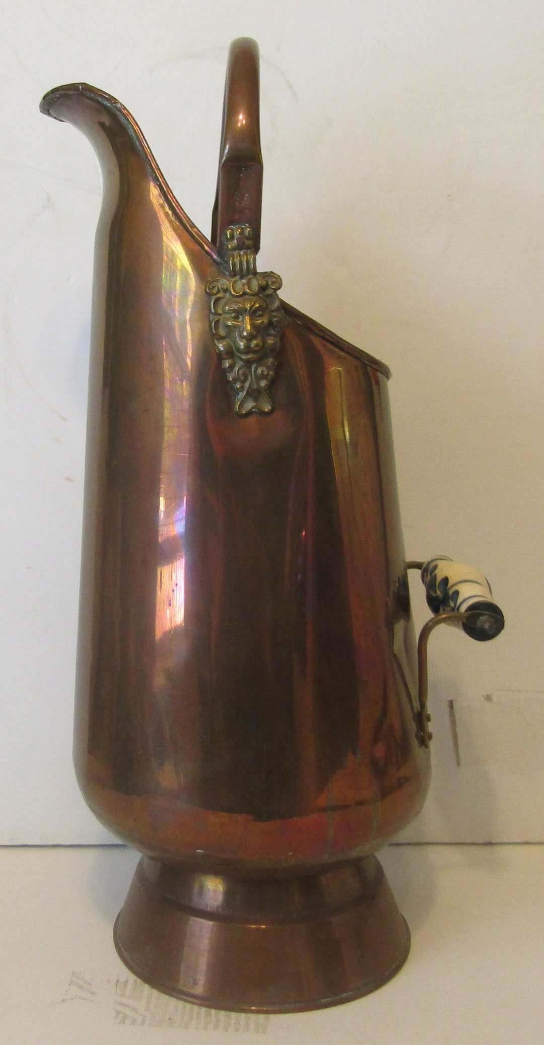 Moroccan Copper Pitcher With Lion Head Design and Porcelain Handles - Etsy