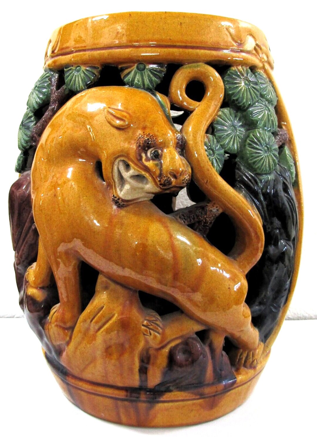 Vintage Chinese Reticulated Concrete Wild Cat Garden Stool - Etsy