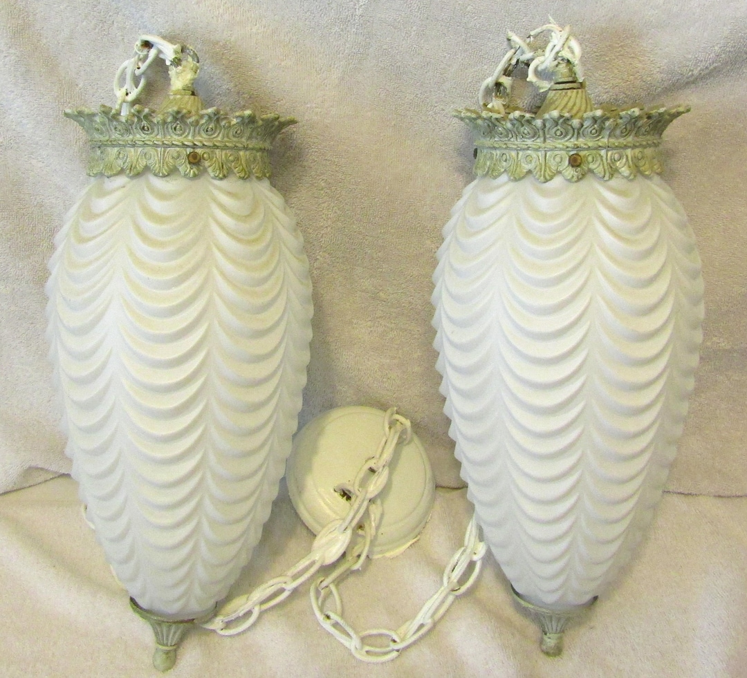 Vintage MOE LIGHT Double Hanging Swag Glass Light Fixture by Thomas ...