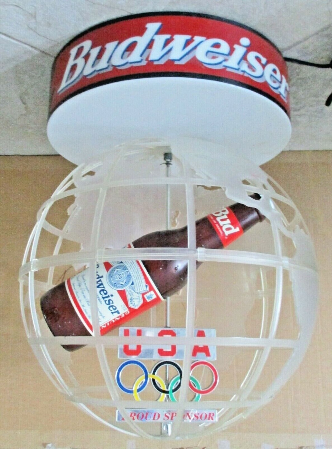 Budweiser Beer 1996 USA Olympic Globe Rotating Lighted Sign Man Cave ...