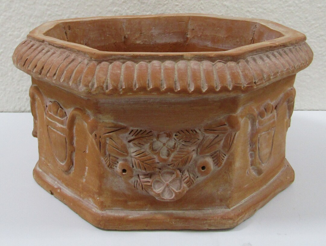 Vintage Terracotta Hexagon Shield and Acorn Design Planter - Etsy