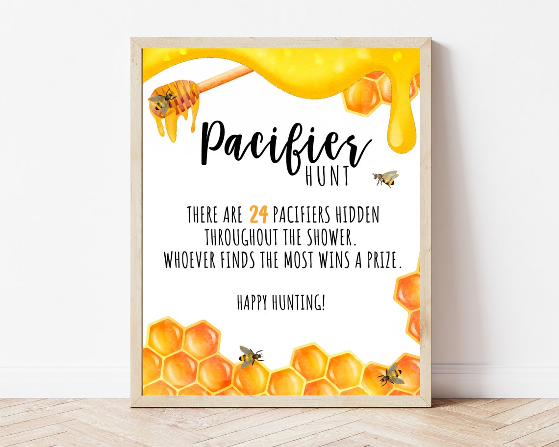 Bee Pacifier Hunt Sign Pacifier Hunt Baby Shower Game Bee Kind Shower ...