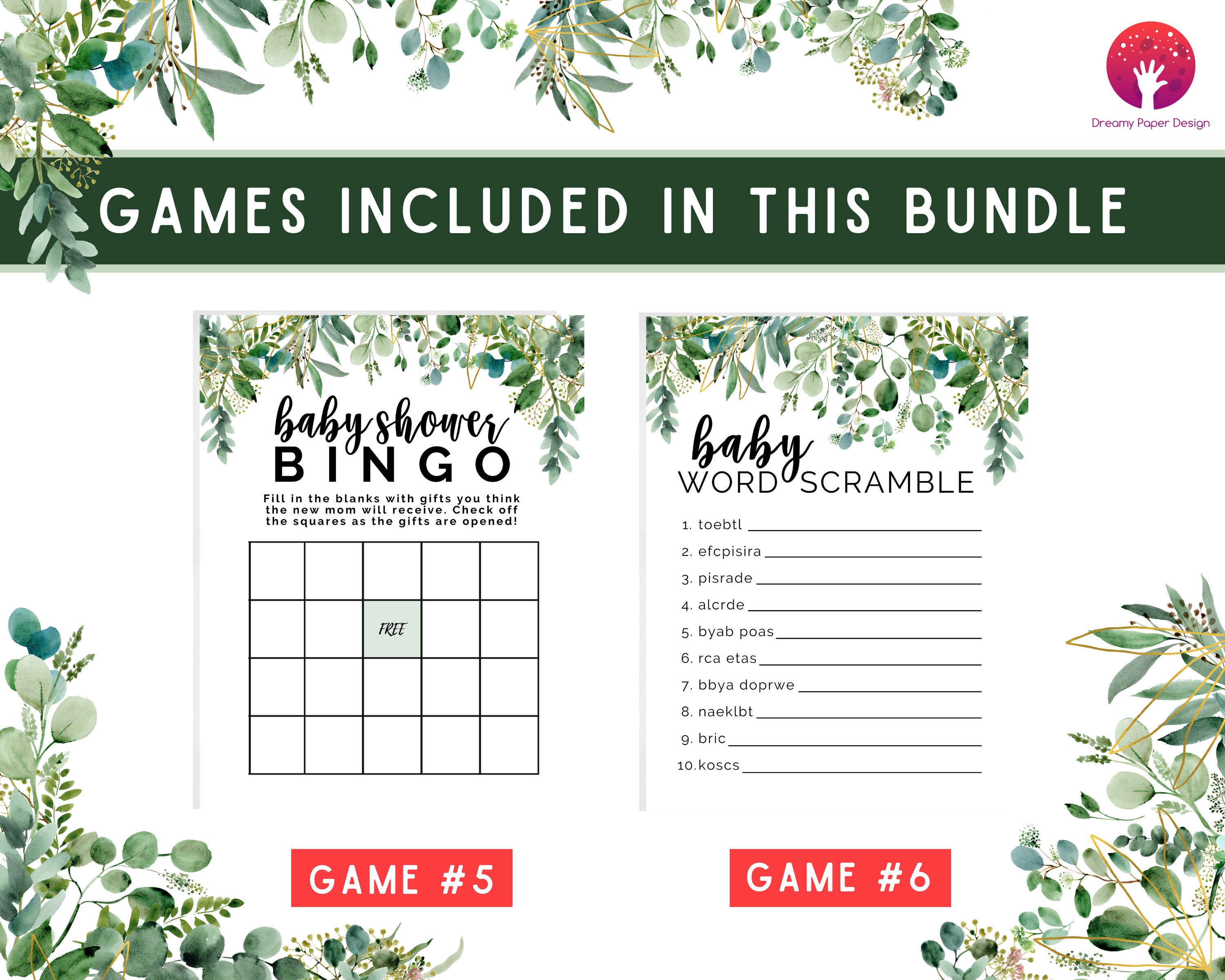 Botanical Greenery Baby Shower Games Baby Shower Activities Greenery ... Botanical Greenery Baby Shower Games Baby Shower Activities Greenery ...