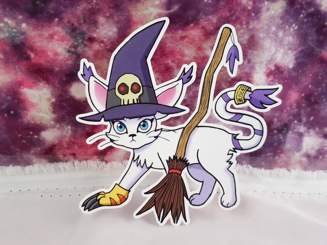 Halloween Digimon Vinyl Sticker- Gatomon/tailmon With Wizardmon Hat ...